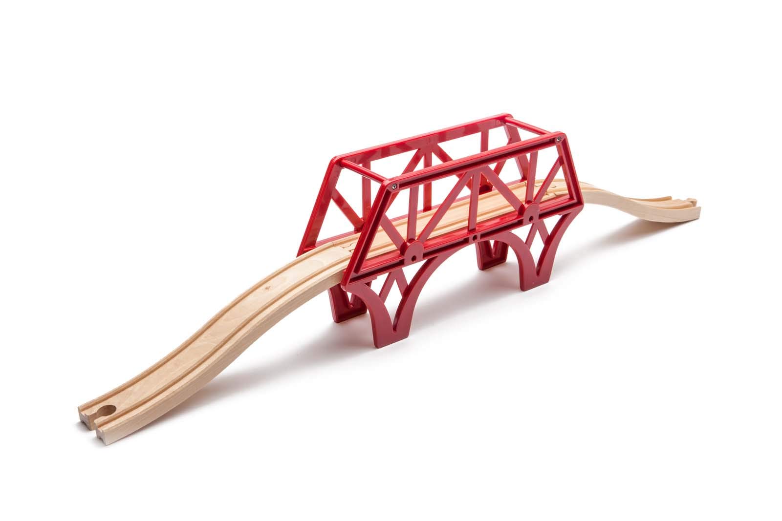 maxim enterprise, inc. 3 Piece Bridge with Ascending Tracks, Durable Plastic and Wooden Railway Suspension Bridge, Accessory Compatible with Major Name Brand Wooden Trains and Accessories