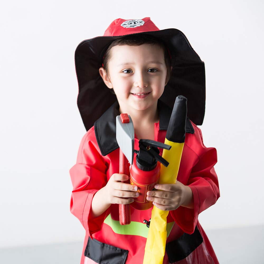 iPlay, iLearn Kids Firefighter Costumes, Toddler Fireman Dress up, Boy Fire Pretend Chief Outfit, Halloween Role Play Career Suit W/Walkie Talkie Hose, Party Birthday Gift for 3 4 5 6 7 Year Old Girl