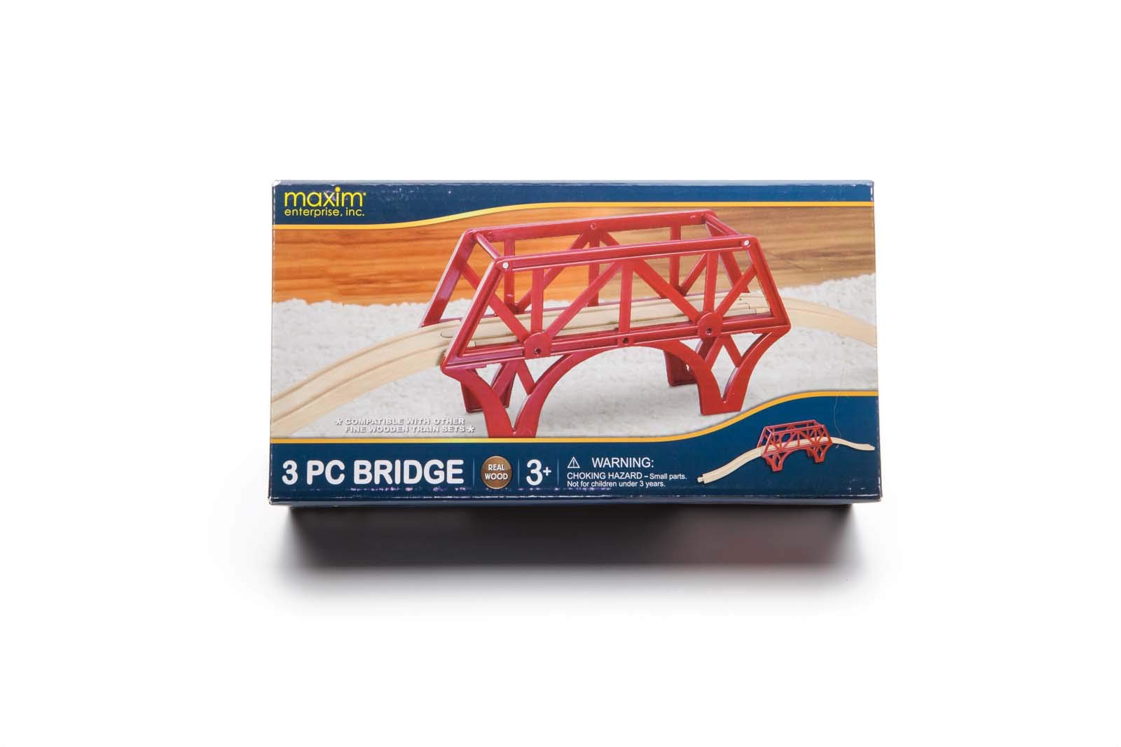 maxim enterprise, inc. 3 Piece Bridge with Ascending Tracks, Durable Plastic and Wooden Railway Suspension Bridge, Accessory Compatible with Major Name Brand Wooden Trains and Accessories