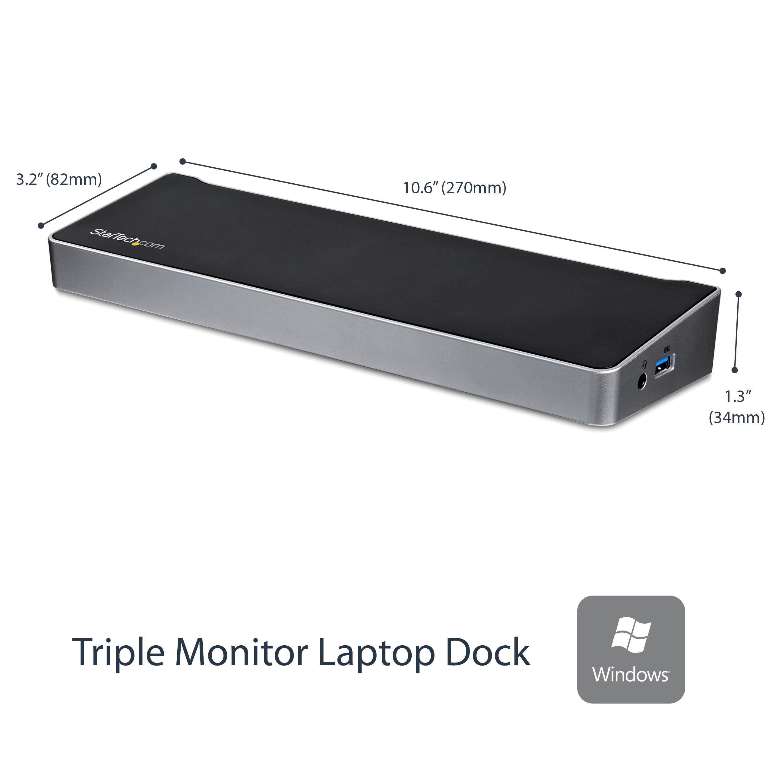 StarTech.com Triple Monitor USB 3.0 Docking Station, 2x 4K DisplayPort & HDMI, USB Type A Universal Laptop Dock, Windows/Mac, TAA