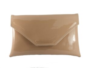 loni womens stylish large envelope patent clutch bag/shoulder bag wedding party prom bag in nude taupe