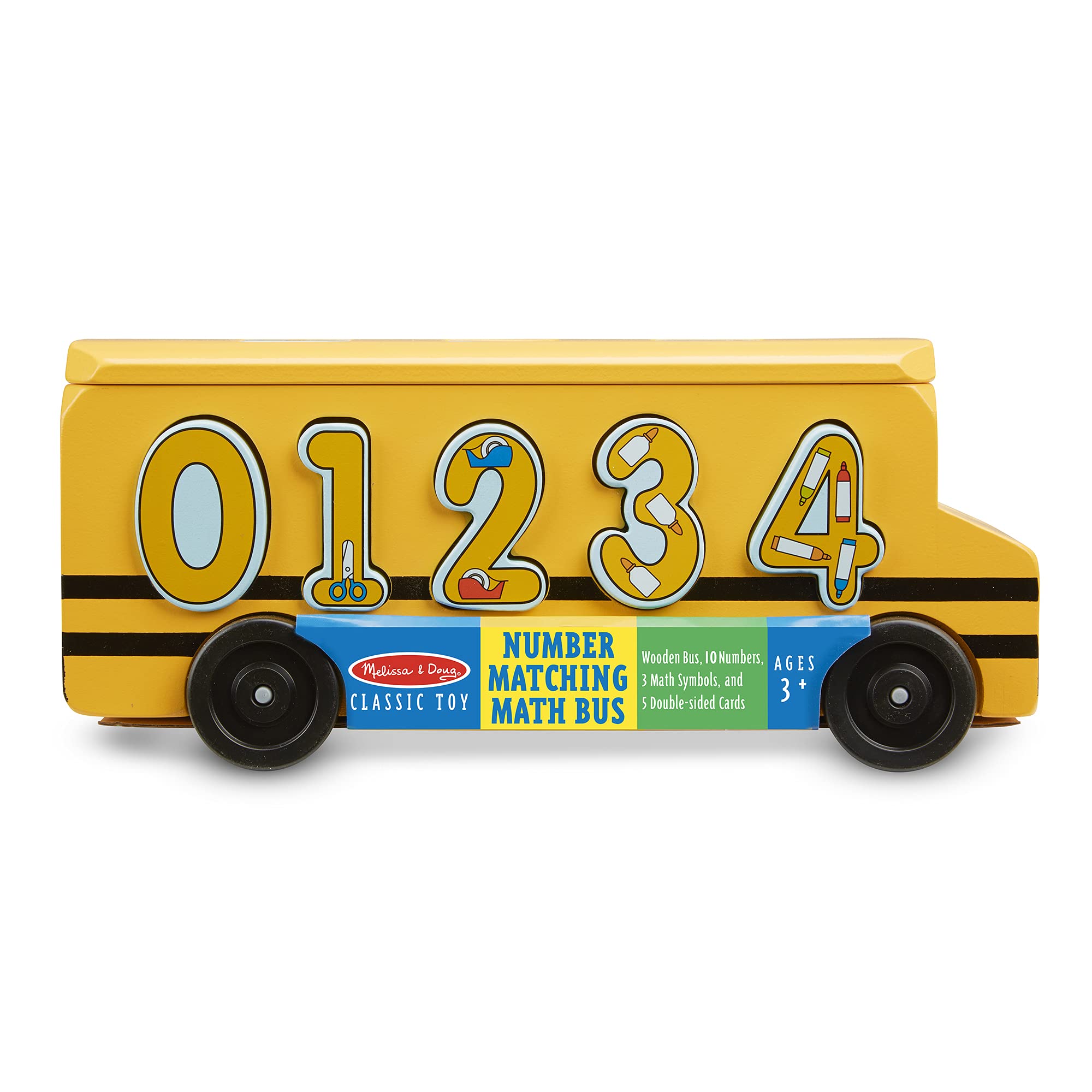 Melissa & Doug Number Matching Math Bus - Educational Toy With 10 Numbers, 3 Math Symbols, and 5 Double-Sided Cards