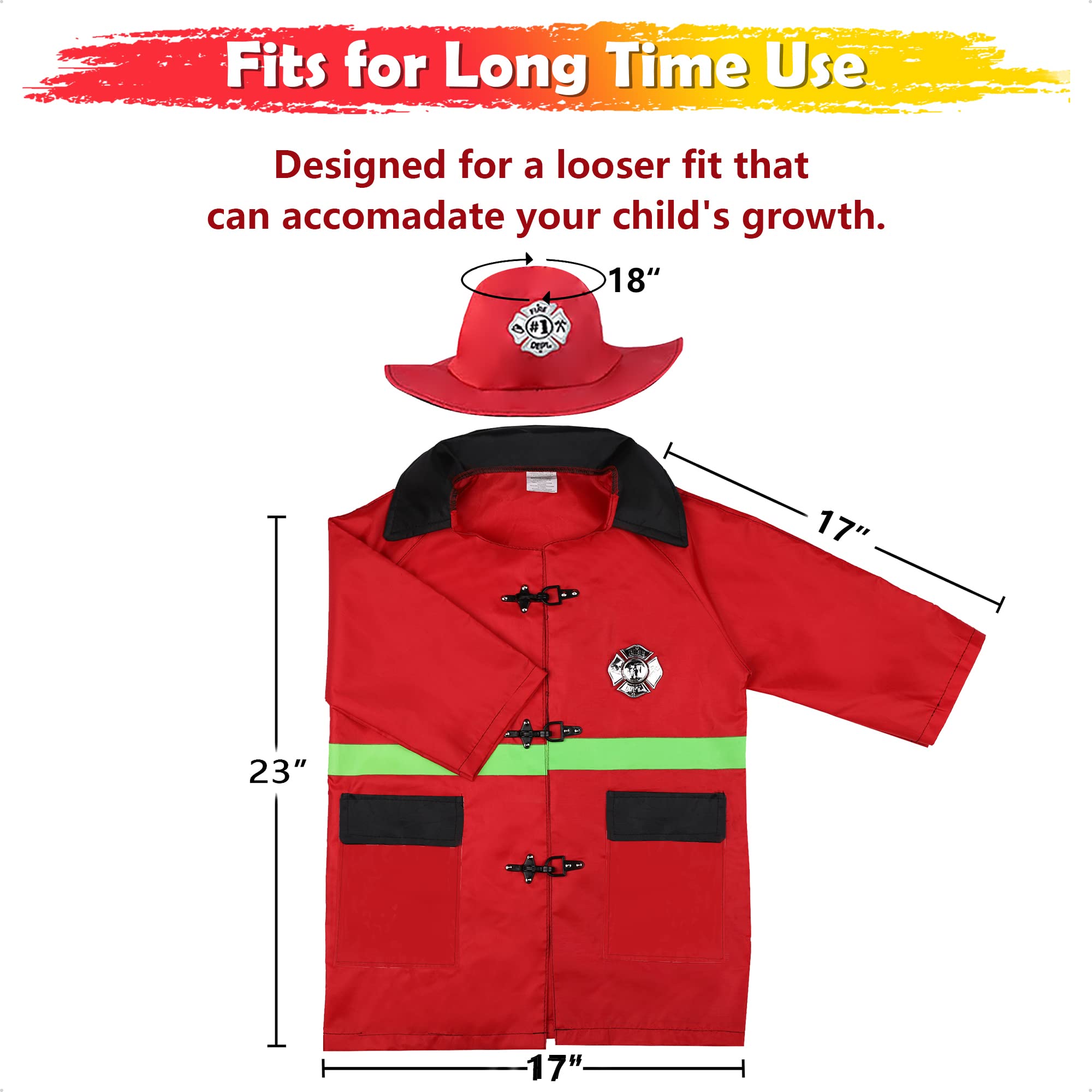 iPlay, iLearn Kids Firefighter Costumes, Toddler Fireman Dress up, Boy Fire Pretend Chief Outfit, Halloween Role Play Career Suit W/Walkie Talkie Hose, Party Birthday Gift for 3 4 5 6 7 Year Old Girl