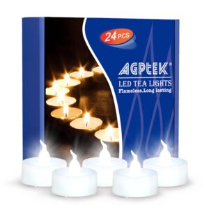 agptek® timer flickering flameless led candles battery-operated tealights for wedding holiday party home decoration 24pcs(cool white)