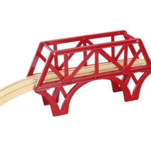 maxim enterprise, inc. 3 Piece Bridge with Ascending Tracks, Durable Plastic and Wooden Railway Suspension Bridge, Accessory Compatible with Major Name Brand Wooden Trains and Accessories