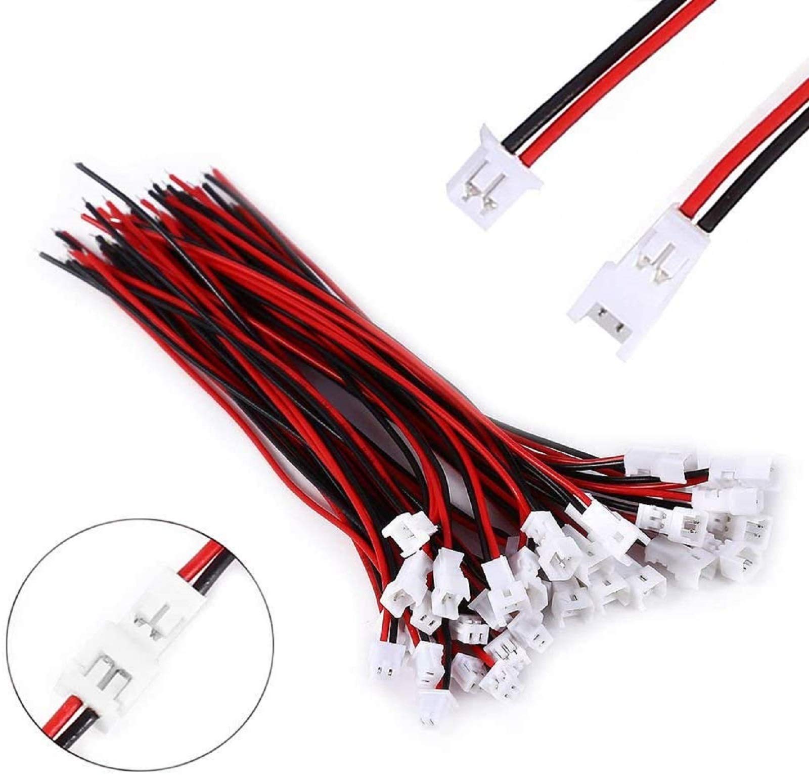 Letool 30 Pairs JST 1.25mm 2 Pin Micro Male Female Connector Plug with Red Black Wire Cable 80mm