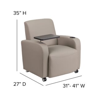 Flash Furniture George Gray LeatherSoft Guest Chair with Tablet Arm, Front Wheel Casters and Cup Holder