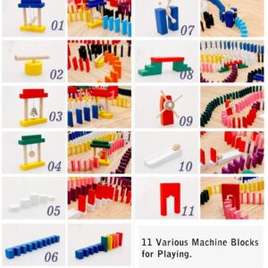 Lewo 1000 PCS Dominoes Set for Kids Wooden Building Blocks Bulk Dominoes Racing Tile Games with Extra 11 Add-on Blocks and Storage Bag