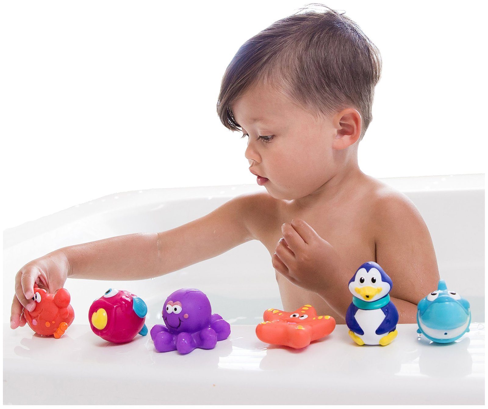 Nuby 10 Count (Pack of 1) Little Squirts Fun Bath Toys, Assorted Characters