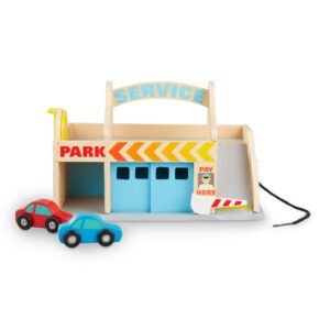 Melissa & Doug Service Station Parking Garage With 2 Wooden Cars and Drive-Thru Car Wash