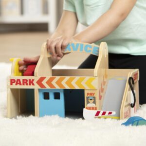 Melissa & Doug Service Station Parking Garage With 2 Wooden Cars and Drive-Thru Car Wash