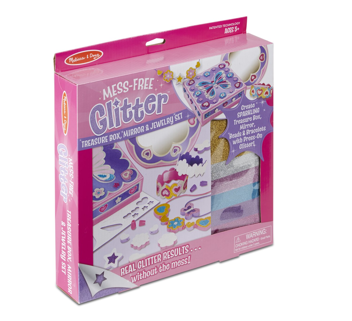 Melissa & Doug Mess-Free Glitter Treasure Box, Mirror and Jewelry Set