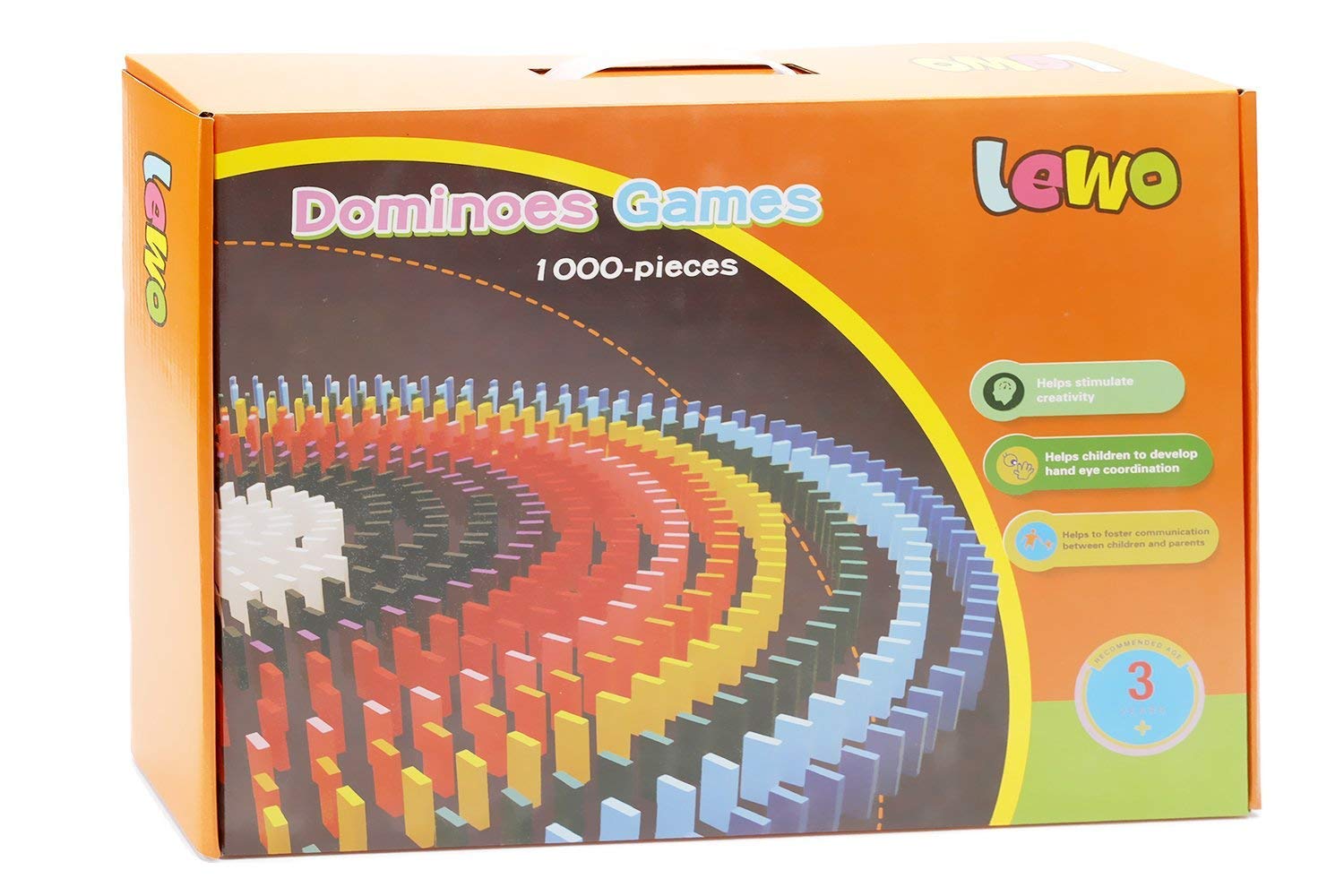 Lewo 1000 PCS Dominoes Set for Kids Wooden Building Blocks Bulk Dominoes Racing Tile Games with Extra 11 Add-on Blocks and Storage Bag