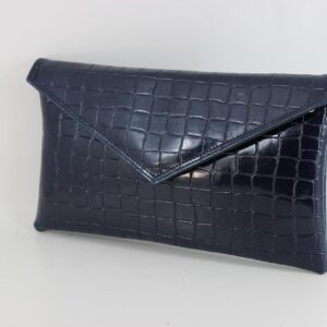 LONI Womens Neat envelope patent croc clutch bag in Black