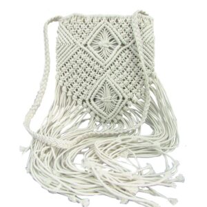 donalworld women tassel shoulder bag bohemian beach crochet messenger bags white