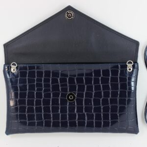 LONI Womens Neat envelope patent croc clutch bag in Black