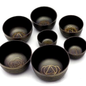 Sets 7 Sets of Meditation Bowls-Chakra Healing Tibetan Singing Bowl From Nepal (Brown colored)