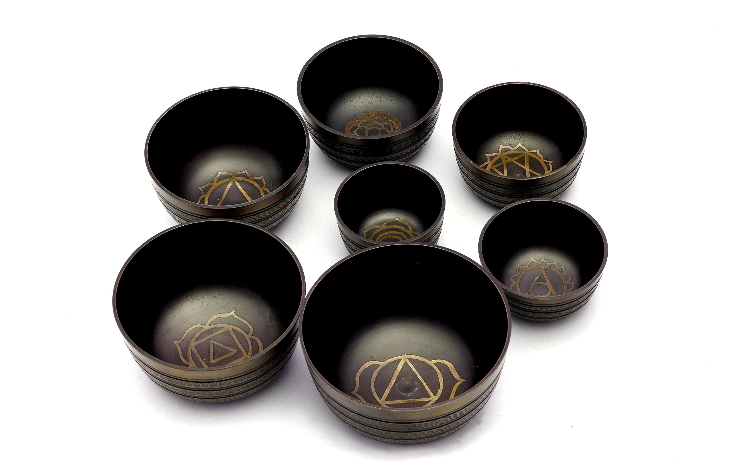 Sets 7 Sets of Meditation Bowls-Chakra Healing Tibetan Singing Bowl From Nepal (Brown colored)