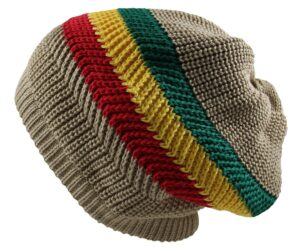 rw knitted cotton classic rasta beanie (khaki/rasta)