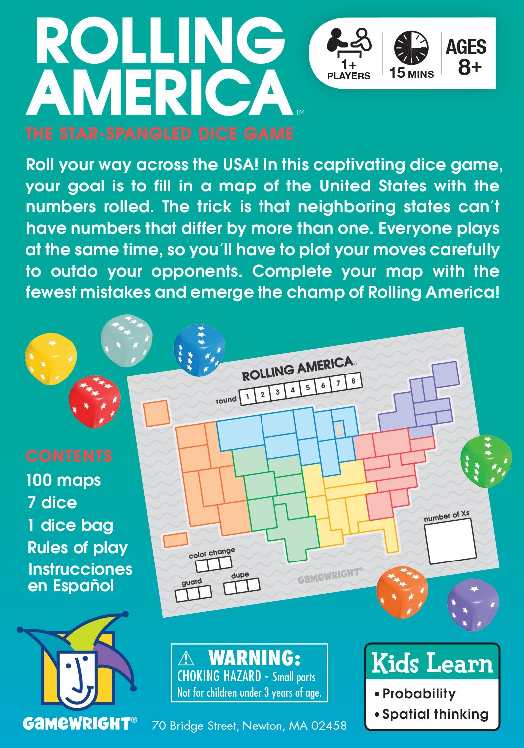 Gamewright Rolling America, The Star Spangled Dice Action Game Multi-colored, 5",96 months to 192 months