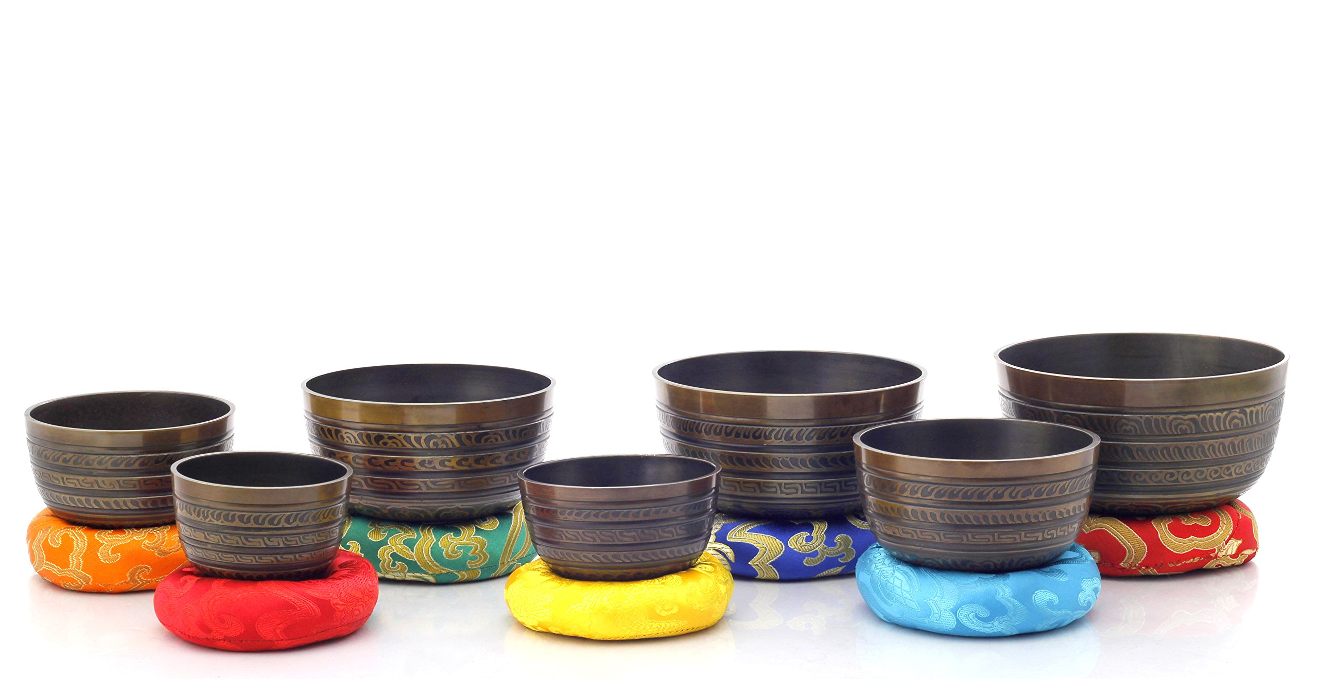 Sets 7 Sets of Meditation Bowls-Chakra Healing Tibetan Singing Bowl From Nepal (Brown colored)