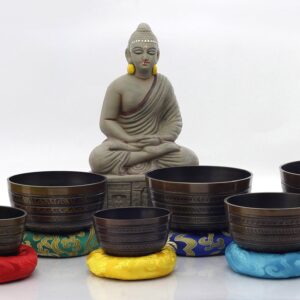 Sets 7 Sets of Meditation Bowls-Chakra Healing Tibetan Singing Bowl From Nepal (Brown colored)