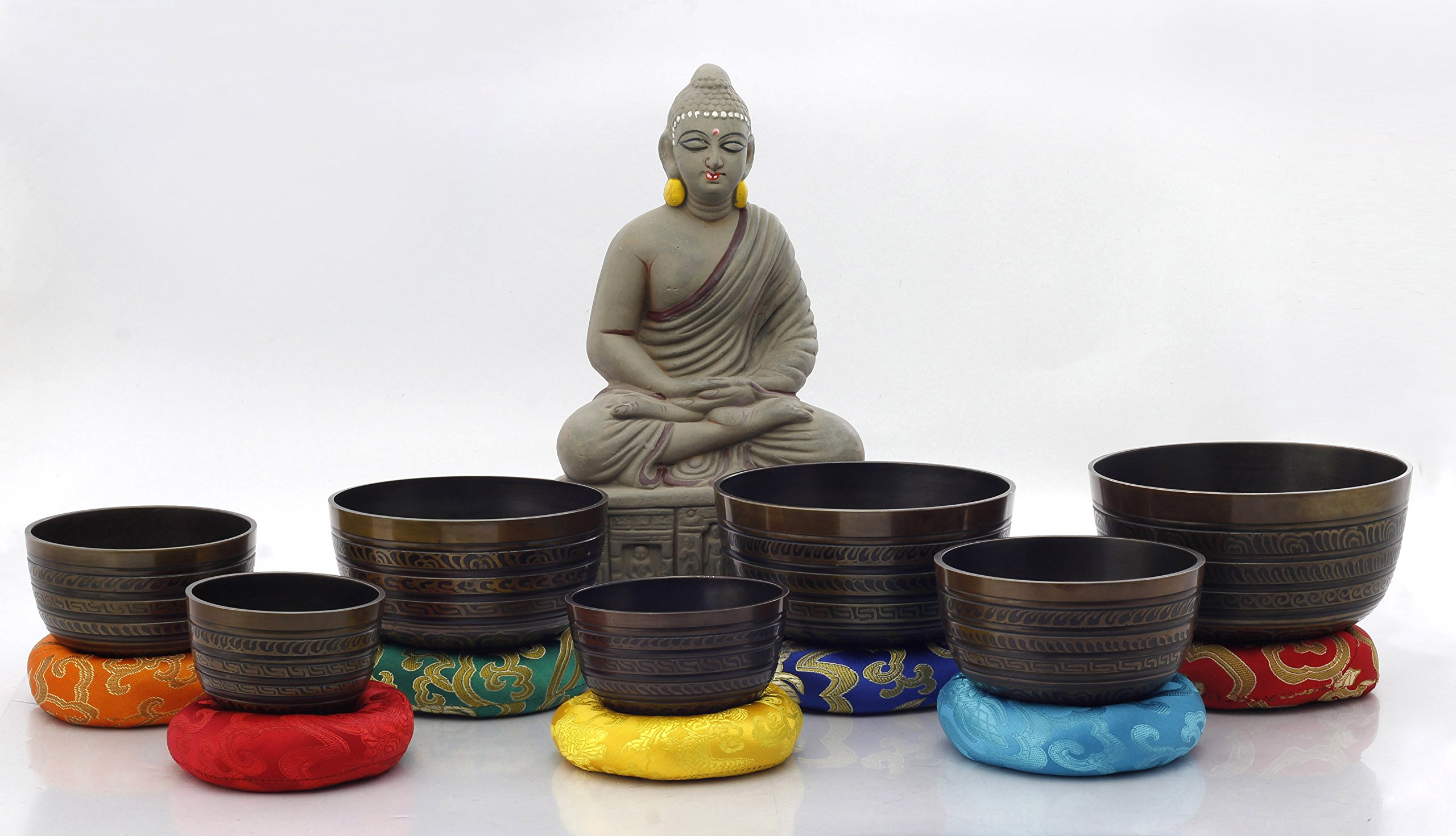 Sets 7 Sets of Meditation Bowls-Chakra Healing Tibetan Singing Bowl From Nepal (Brown colored)