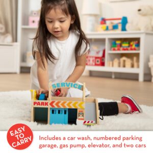 Melissa & Doug Service Station Parking Garage With 2 Wooden Cars and Drive-Thru Car Wash