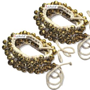 prisha india craft kathak ghungroo pair, (100+100) (12 no. ghungroo) bells tied with cotton cord indian classical dancers anklet musical instrument