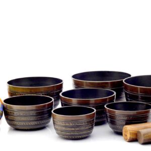 Sets 7 Sets of Meditation Bowls-Chakra Healing Tibetan Singing Bowl From Nepal (Brown colored)