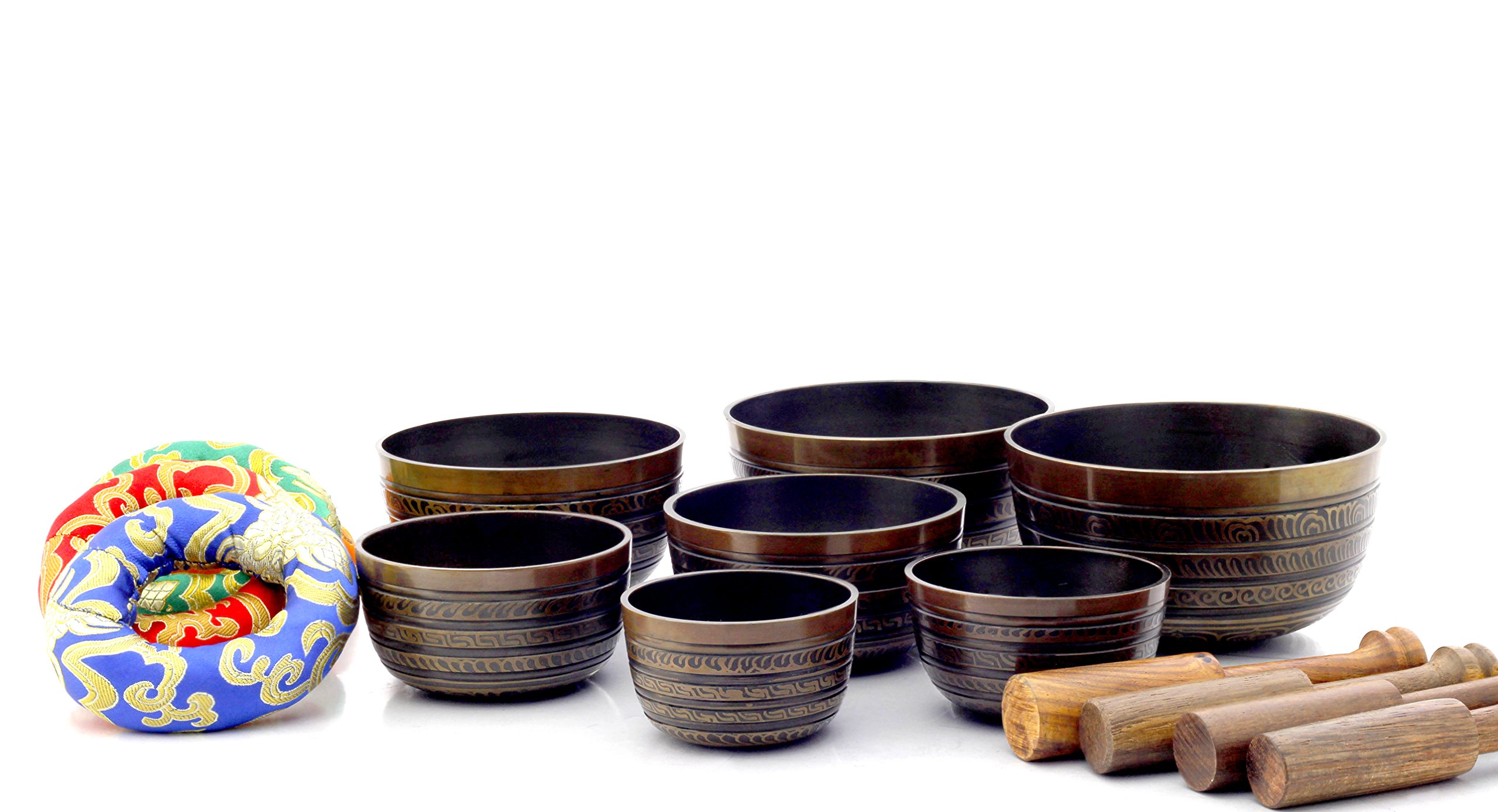 Sets 7 Sets of Meditation Bowls-Chakra Healing Tibetan Singing Bowl From Nepal (Brown colored)