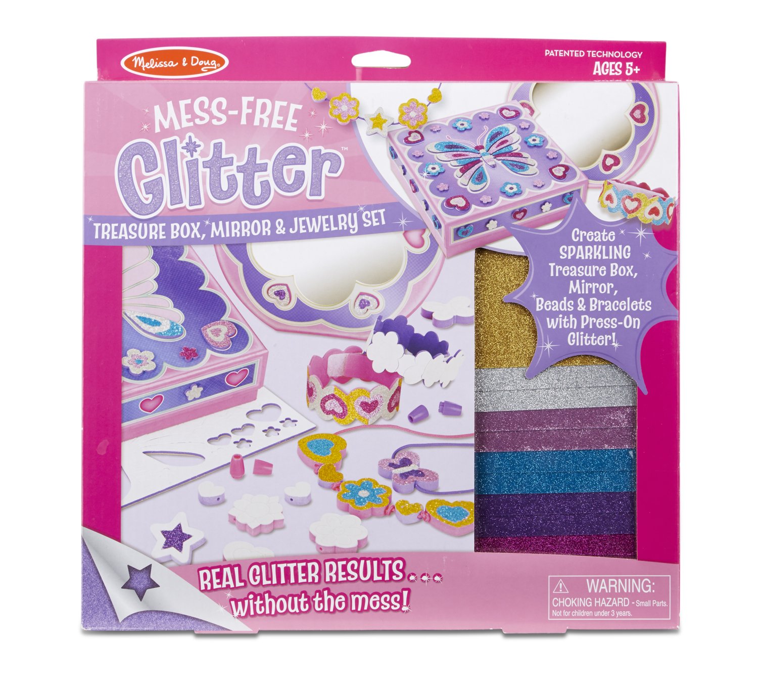 Melissa & Doug Mess-Free Glitter Treasure Box, Mirror and Jewelry Set