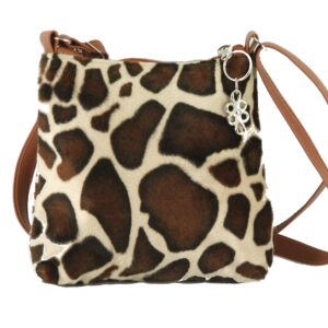 LONI Womens Trendy Animal Print Faux Fur Shoulder Bag/Cross-Body Bag in Giraffe Small