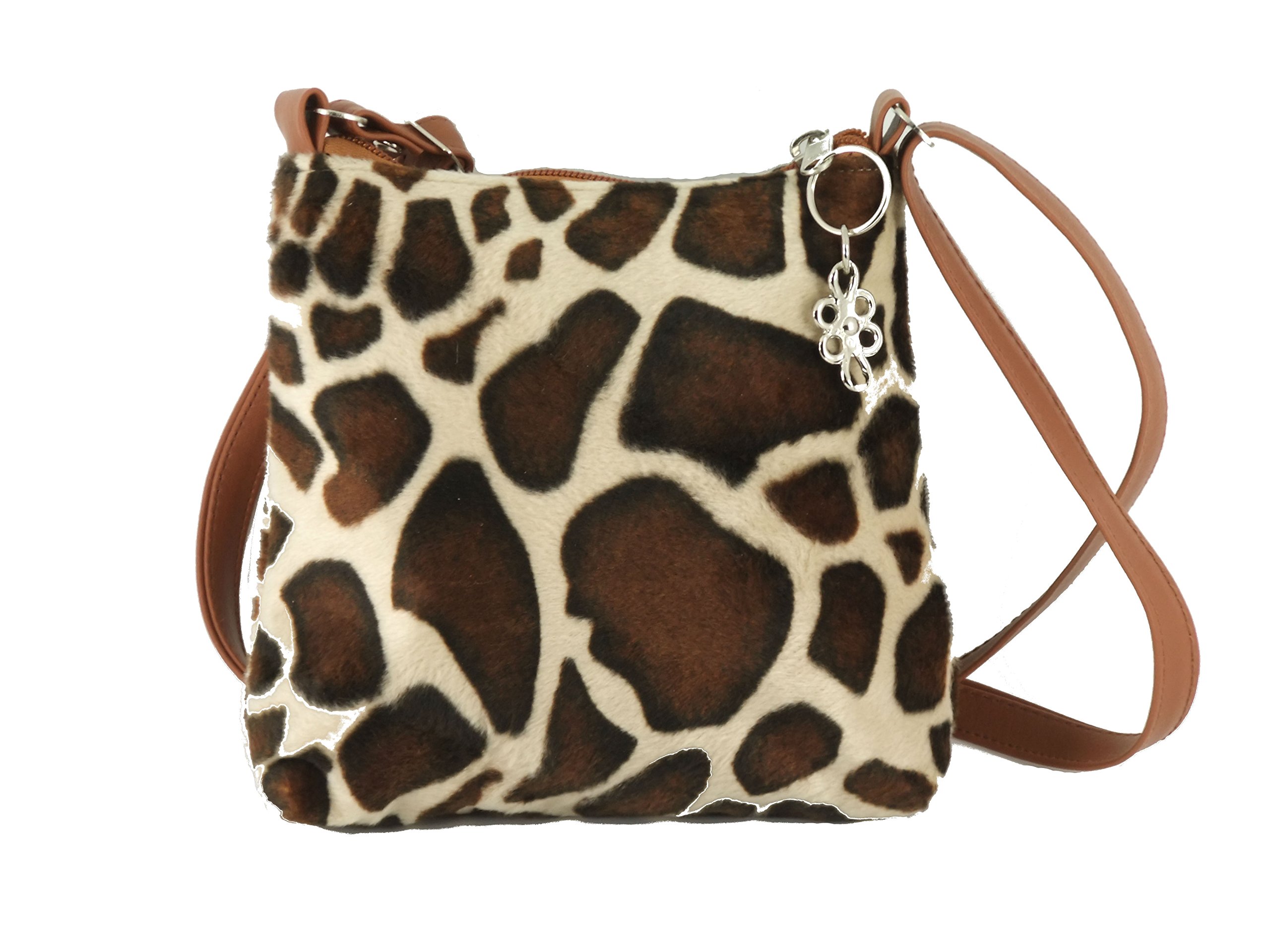 LONI Womens Trendy Animal Print Faux Fur Shoulder Bag/Cross-Body Bag in Giraffe Small