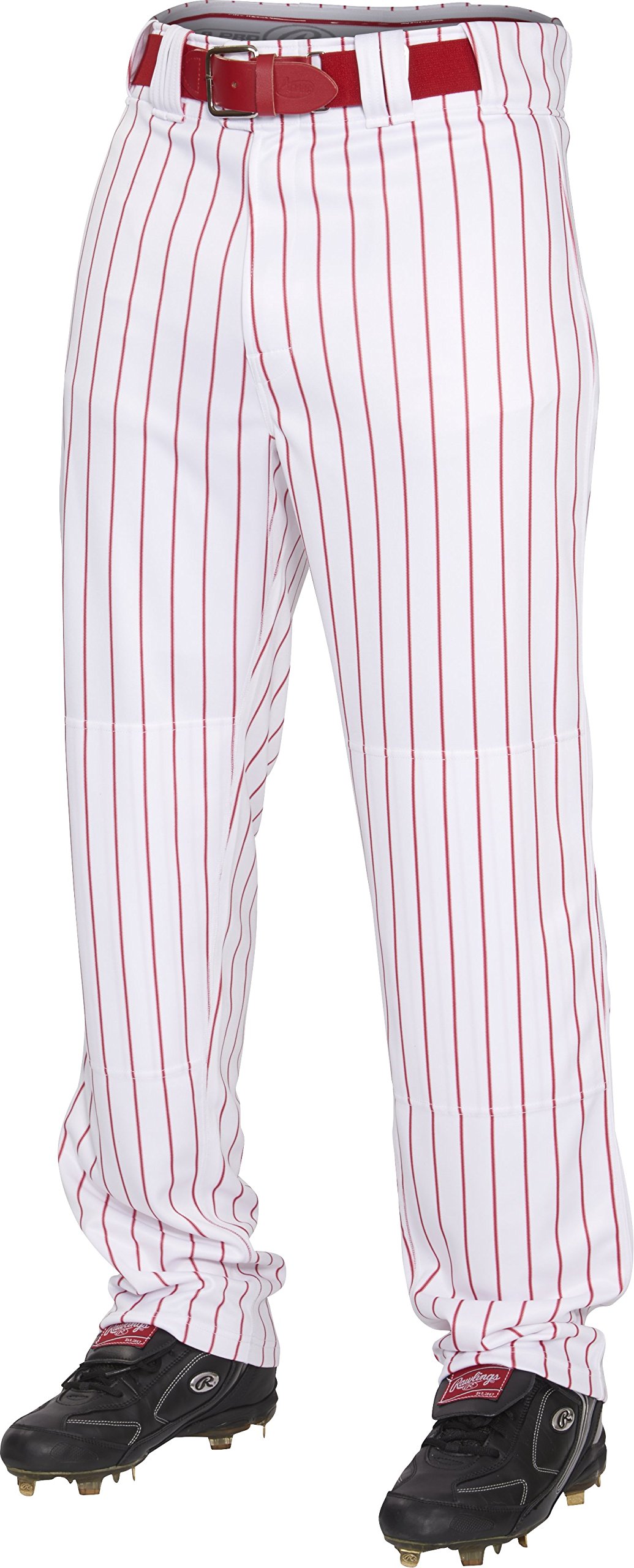 Rawlings | PRO 150 Series Baseball Pants | Adult X|Large | Pinstripes | White / Scarlet | Relaxed Fit