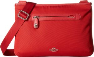 coach small nylon crossbody shoulder bag style 36707 (silver/true red)