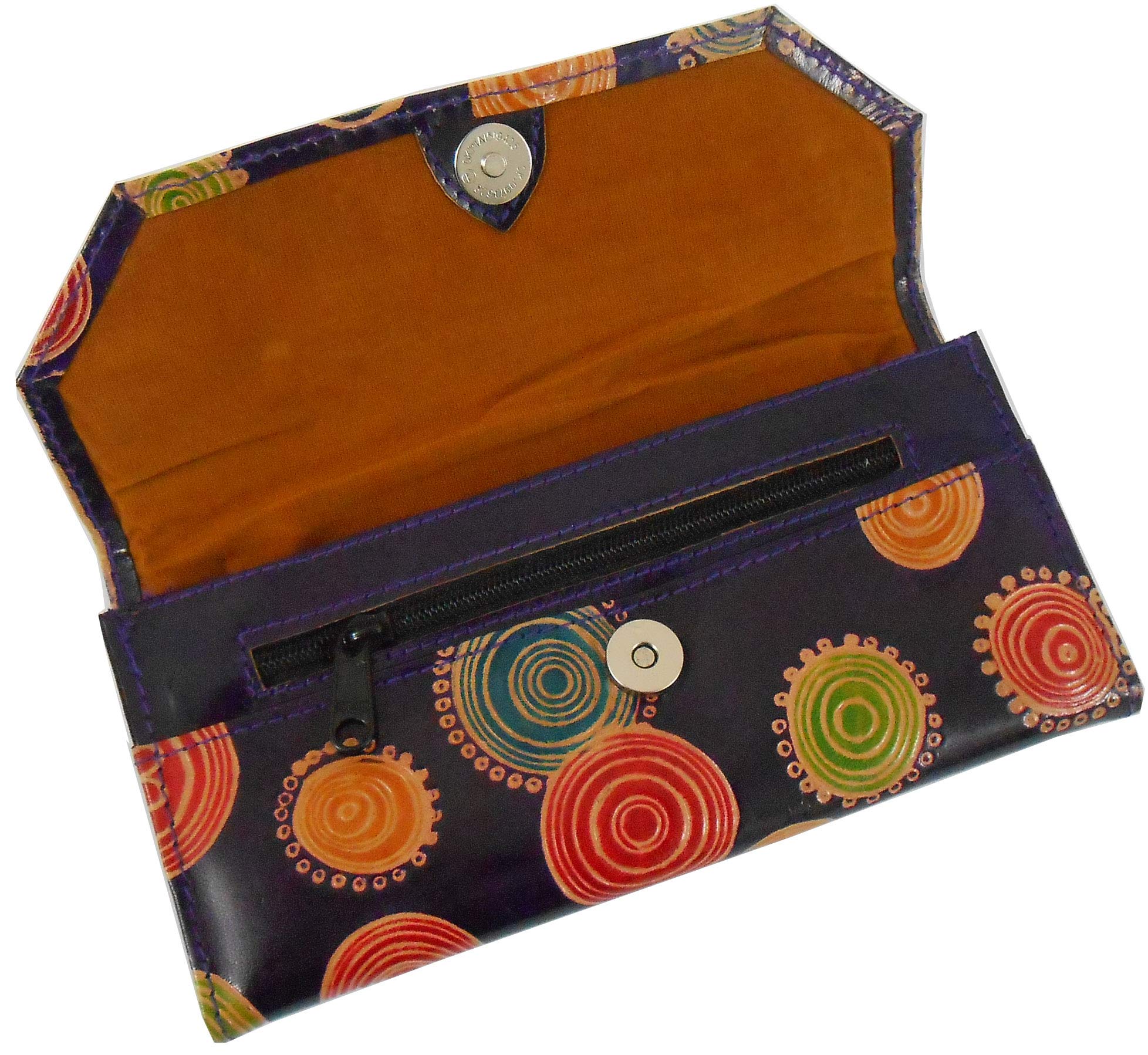 Circles Design Genuine 100% Pure leather Embossed Handmade Colorful Shantiniketan Hand Purse in Blue