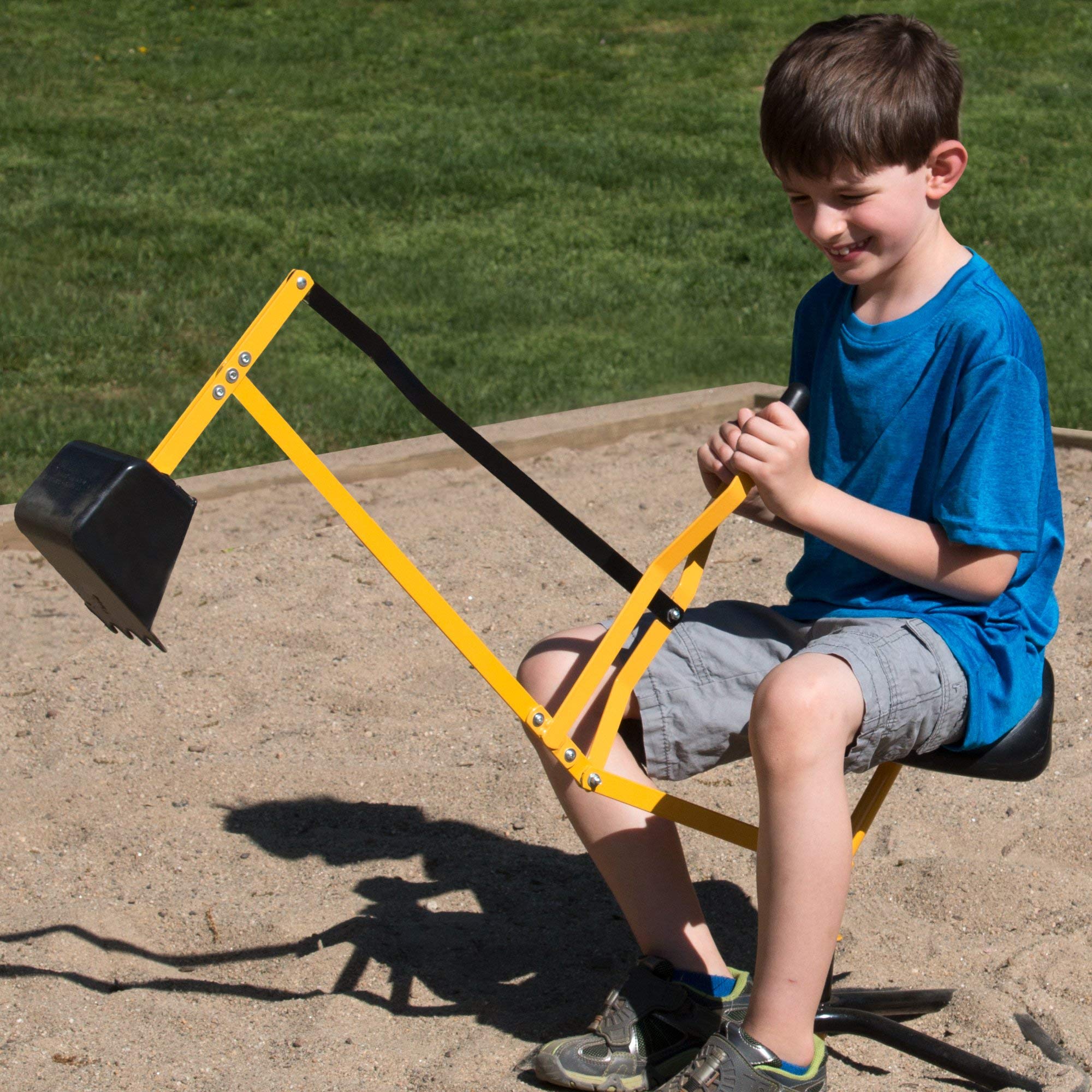 Ride on Crane Digger w Stabilizing Base- Kids Outdoor Digging Excavator Play Toy or Xmas Gift- Swing & Scooper Grab Function, Rotation Seat Goes 360 Degrees Around- Use in Backyard Sandbox, Dirt, Snow