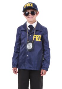 kid's fbi costume, navy federal agent jacket, child investigator outfit for halloween & play pretend