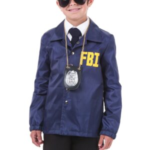 Kid's FBI Costume, Navy Federal Agent Jacket, Child Investigator Outfit For Halloween & Play Pretend