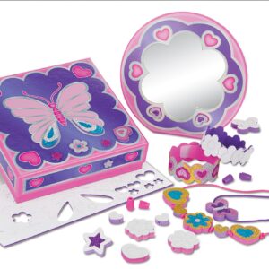 Melissa & Doug Mess-Free Glitter Treasure Box, Mirror and Jewelry Set