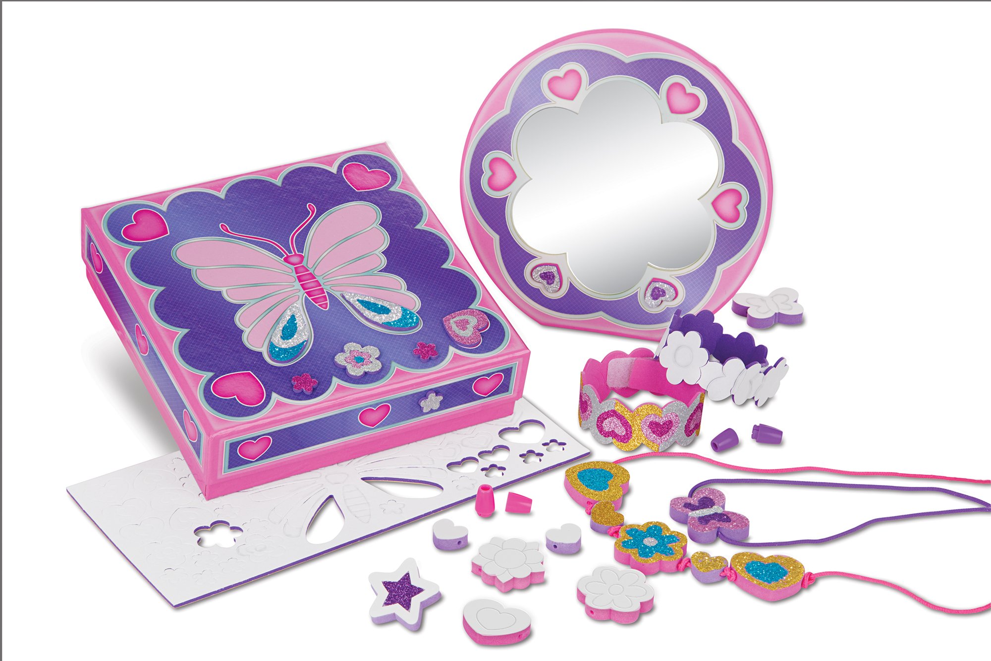 Melissa & Doug Mess-Free Glitter Treasure Box, Mirror and Jewelry Set