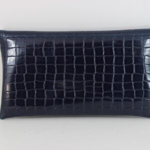 LONI Womens Neat envelope patent croc clutch bag in Black