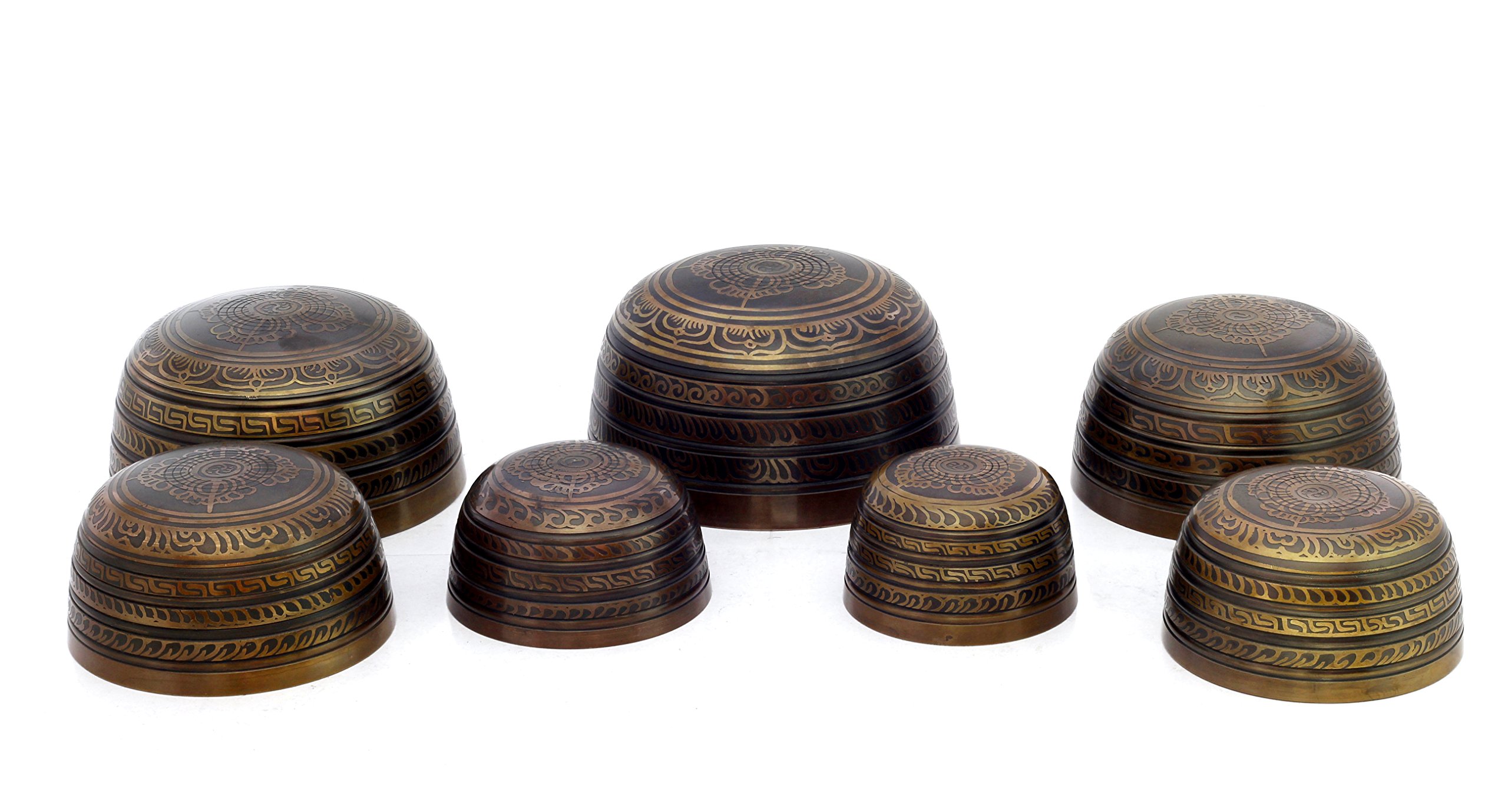 Sets 7 Sets of Meditation Bowls-Chakra Healing Tibetan Singing Bowl From Nepal (Brown colored)