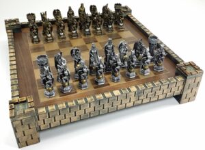 hpl king arthur camelot knights medieval times dragon fantasy chess set w castle board 17"