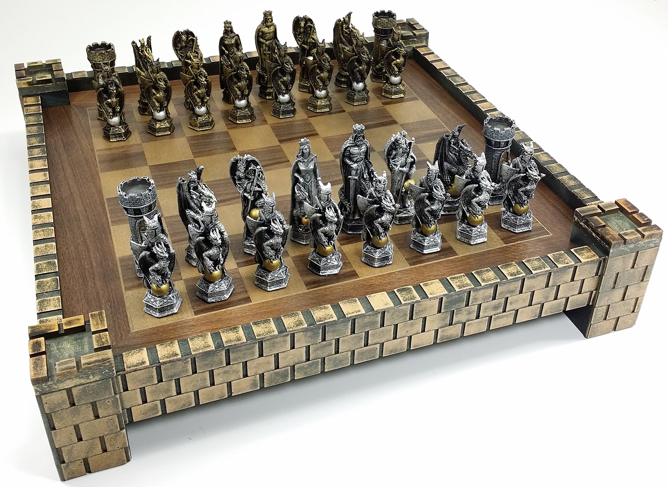 HPL King Arthur Camelot Knights Medieval Times Dragon Fantasy Chess Set W Castle Board 17"