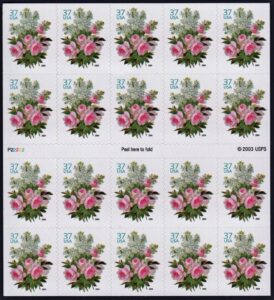 scott 3836a 37 cent garden bouquet pane of twenty 37 cent stamps