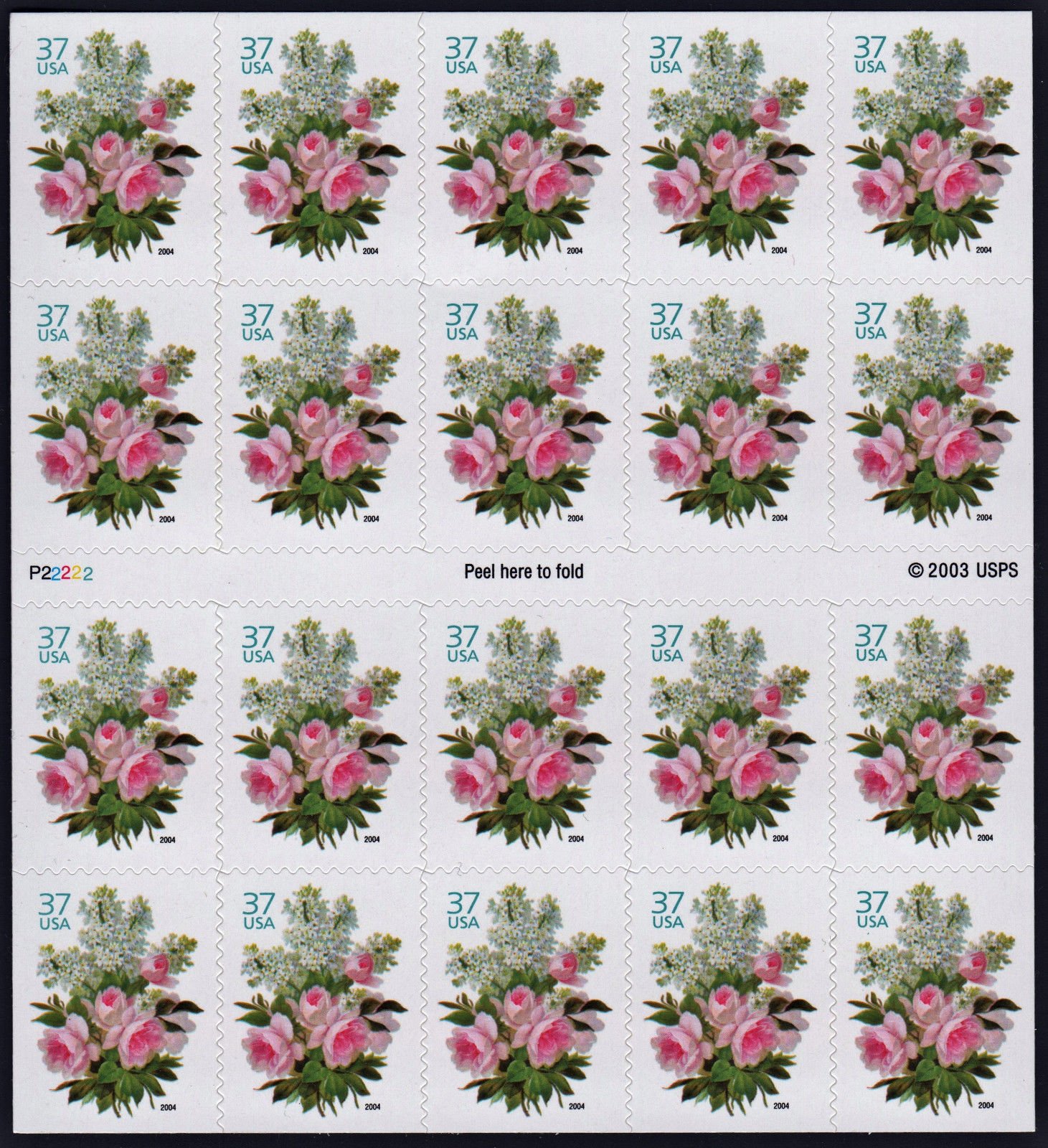 Scott 3836a 37 Cent Garden Bouquet Pane of Twenty 37 Cent Stamps