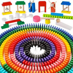 lewo 1000 pcs dominoes set for kids wooden building blocks bulk dominoes racing tile games with extra 11 add-on blocks and storage bag