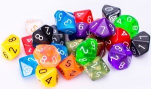 25 count assorted pack of 10 sided dice - multi colored assortment of d10 polyhedral dice